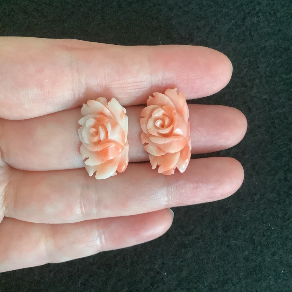 Vintage Two Hand Carved Natural Angels Skin Coral. - Gem